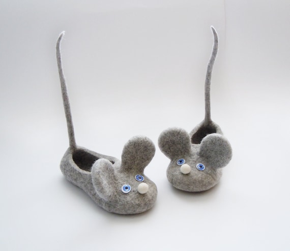 Felted Kid Size Slippers MICE - Etsy