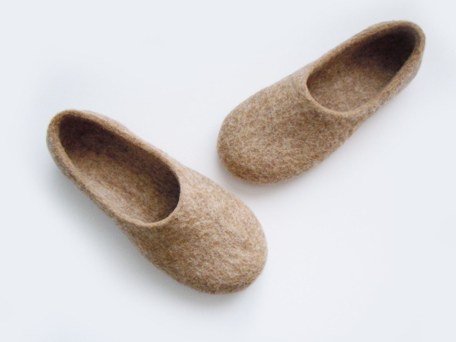 Eco Friendly Handmade Felted Slippers in Natural Light Brown | Etsy