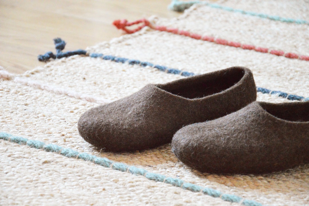 Eco Friendly Natural Chocolate Brown Color Hand Made Felted Slippers - Etsy