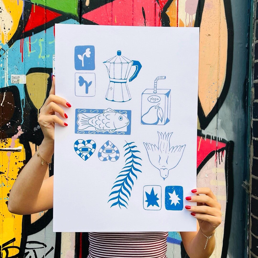 Coffee Shop Food and Drinks A3 Print Illustration | Handmade ...