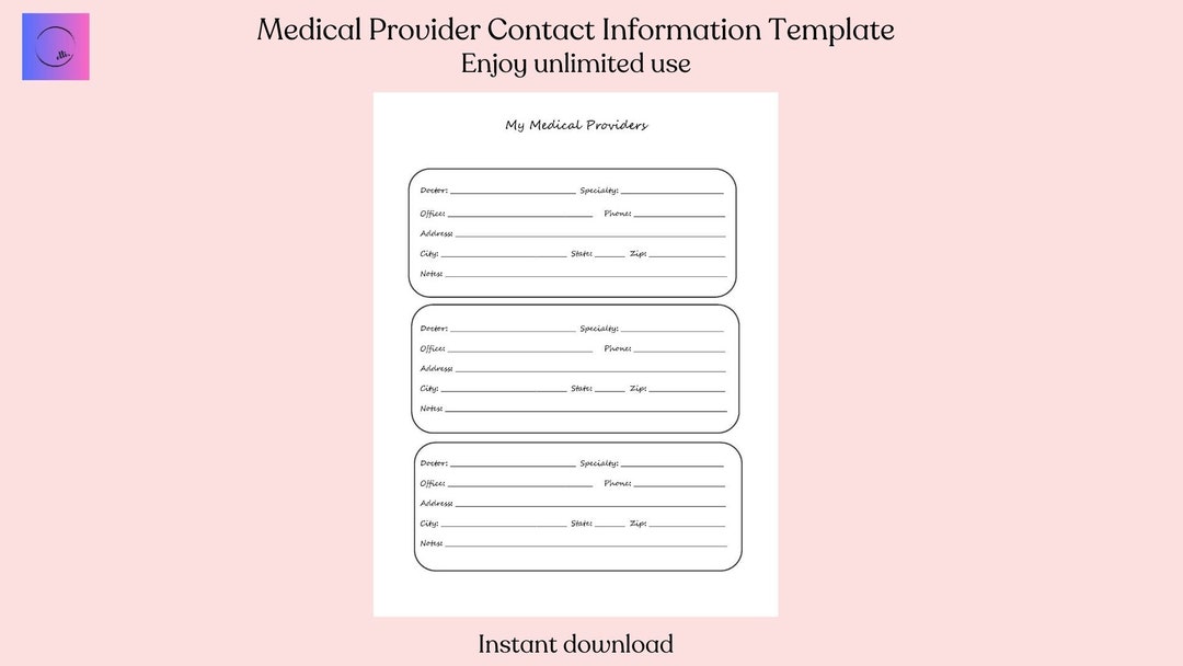 Medical Provider Contact List Template (M7) - Etsy