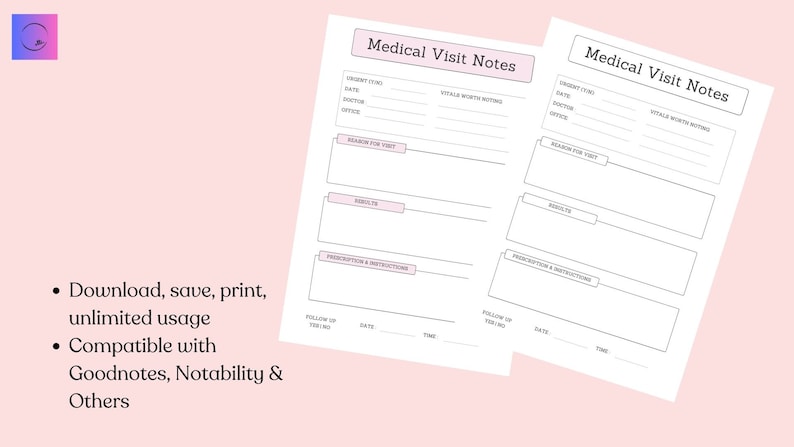 Medical Visit Notes Template Color Bundle m8, M9, M3 - Etsy