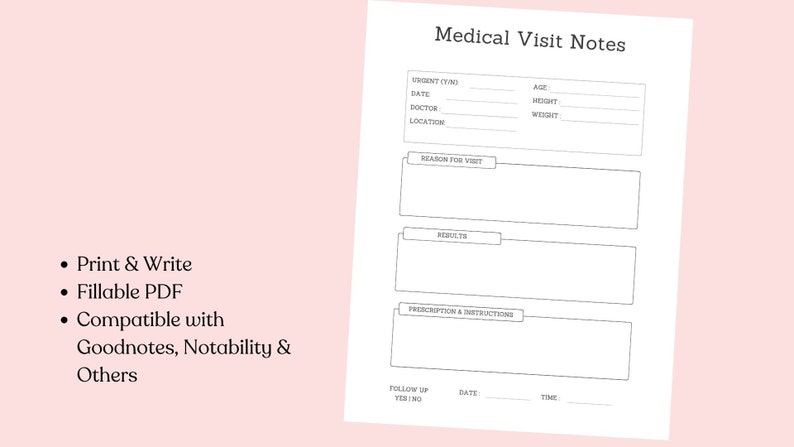 Medical Visit Notes Template - Letter and A5 Size Included (m3) - Etsy