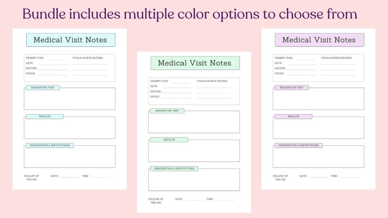 Medical Visit Notes Template Color Bundle m8, M9, M3 - Etsy
