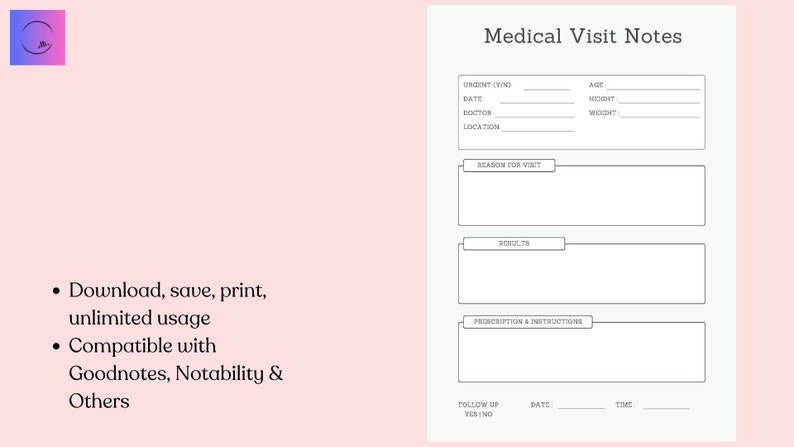 Medical Visit Notes Template Color Bundle m8, M9, M3 - Etsy