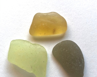 Yellow and Pearlescent Sea Glass 3 Lovely English Beach Find Pieces - Etsy