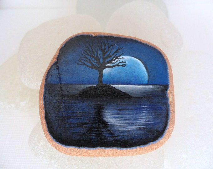 SALE THIRD OFF Moonlit Tree Miniature Painting on English Sea Pottery ...