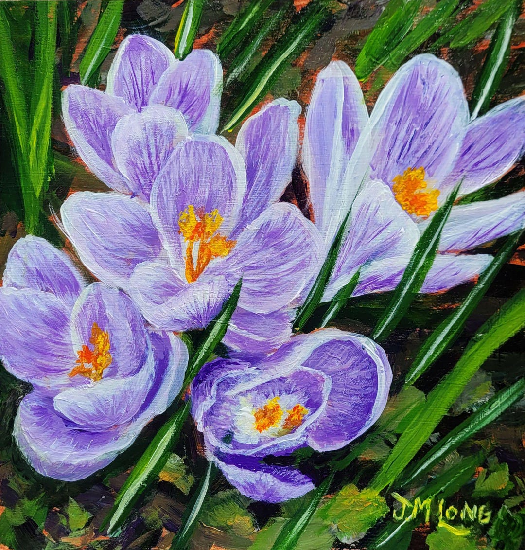Crocuses Painting, Acrylic on Wood (6x6 Inches) - Etsy