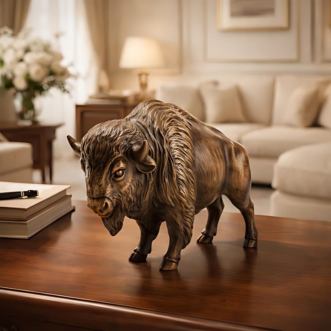 Hand Carved Wooden Bison Figurine, Solid Wood American Buffalo Desk ...