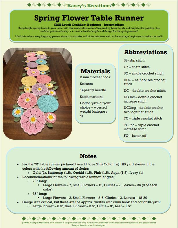 Spring Floral Table Runner Crochet Pattern, Colorful Flower Decor (PDF ...