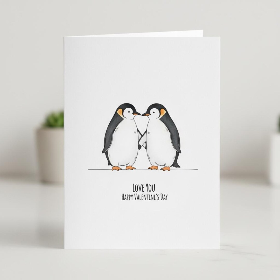 Penguin Love Card Cute Love Valentines Day, Folded Printable Romantic ...