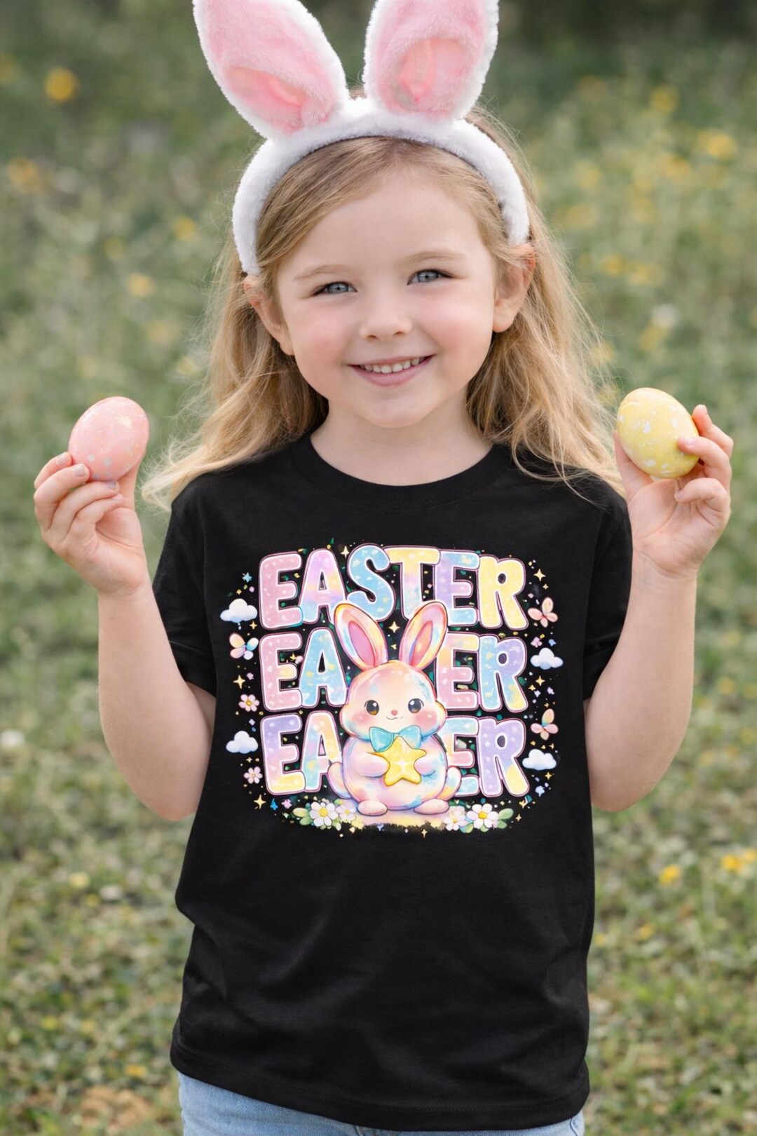 Happy Easter PNG, Preppy Easter Bunny PNG, Coquette Bow Brushstroke ...