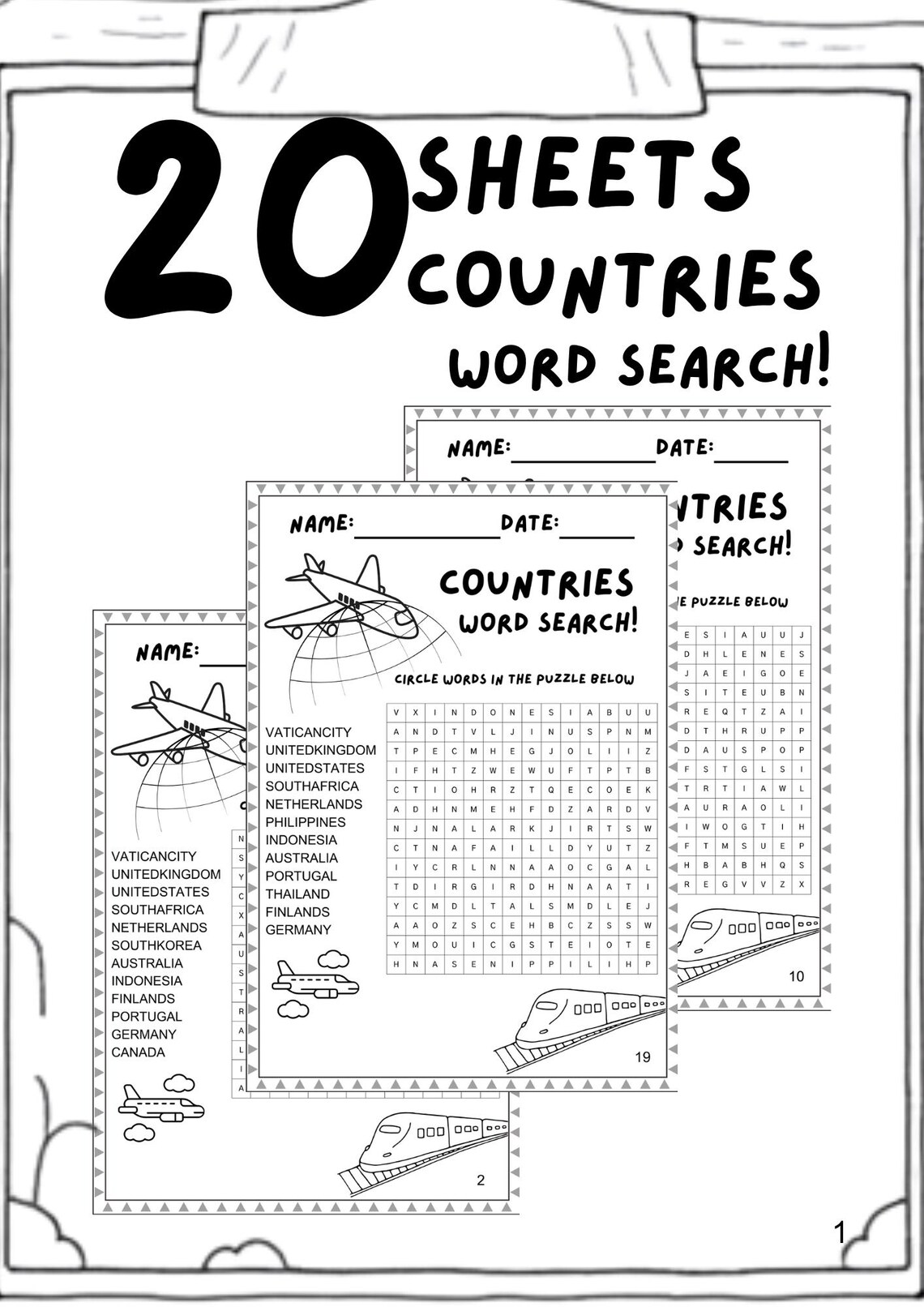 20 Sheets of Counties Word Search With Answer - Etsy