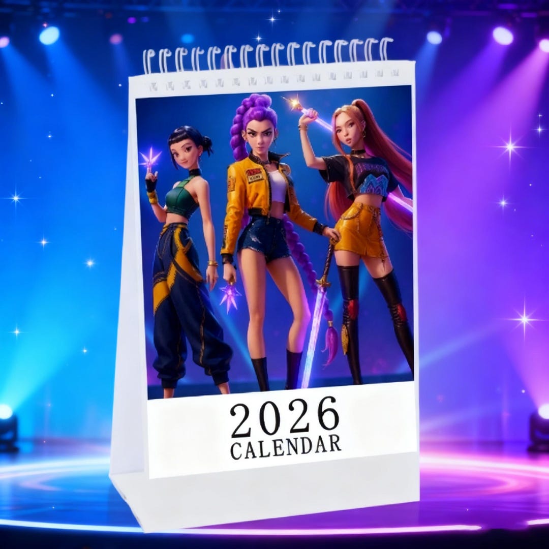 KPOP Witcher 2026 Calendar | Cartoon Style Spool Standing Desktop ...