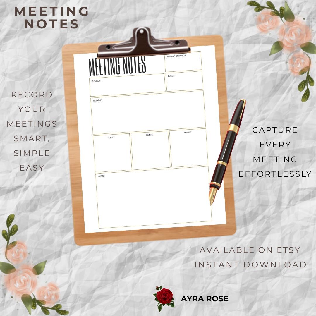 Digital Meeting Notes Printable PDF - Etsy