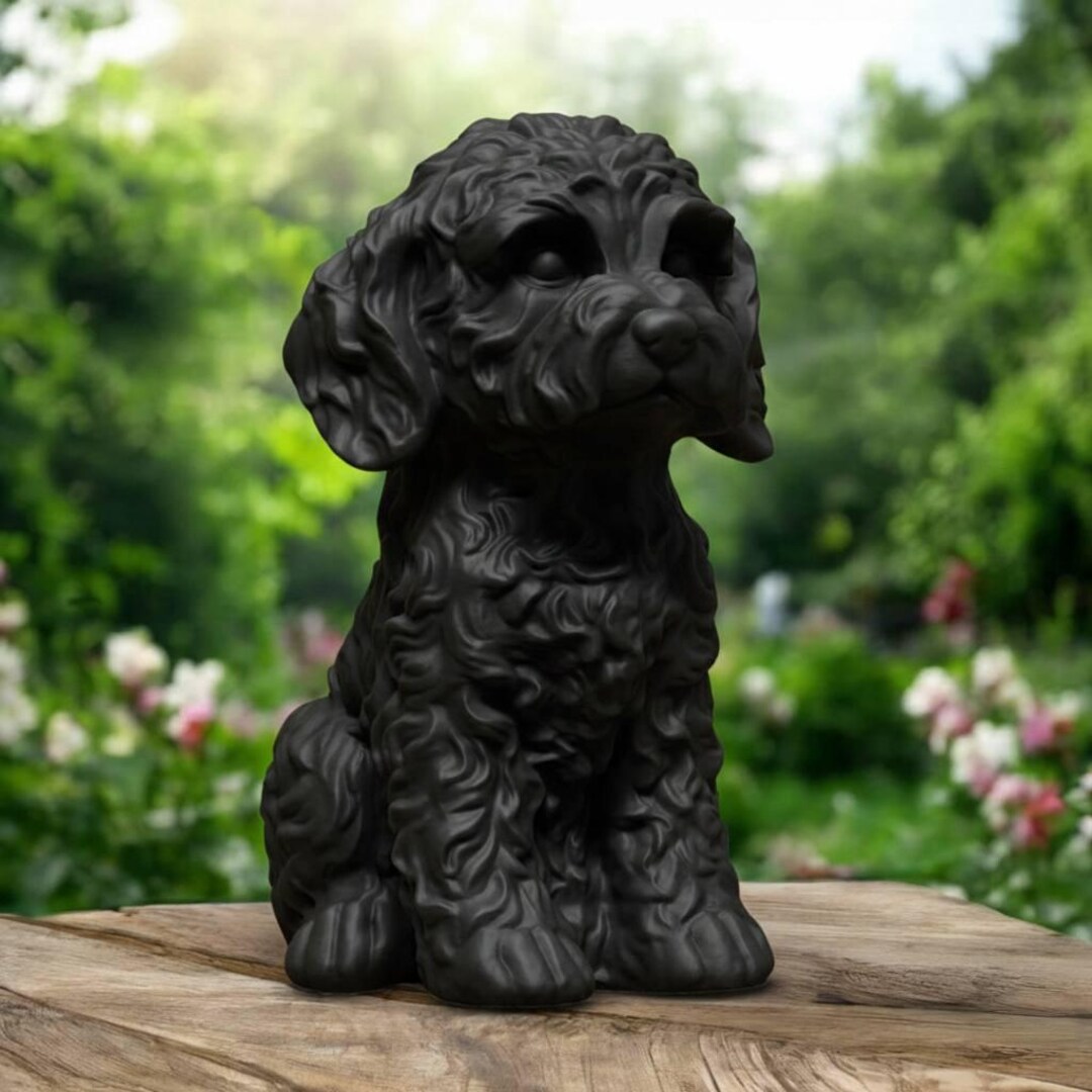 Labradoodle Black Sculpture Small Breed Dog Statue Cockapoo Stone Look ...