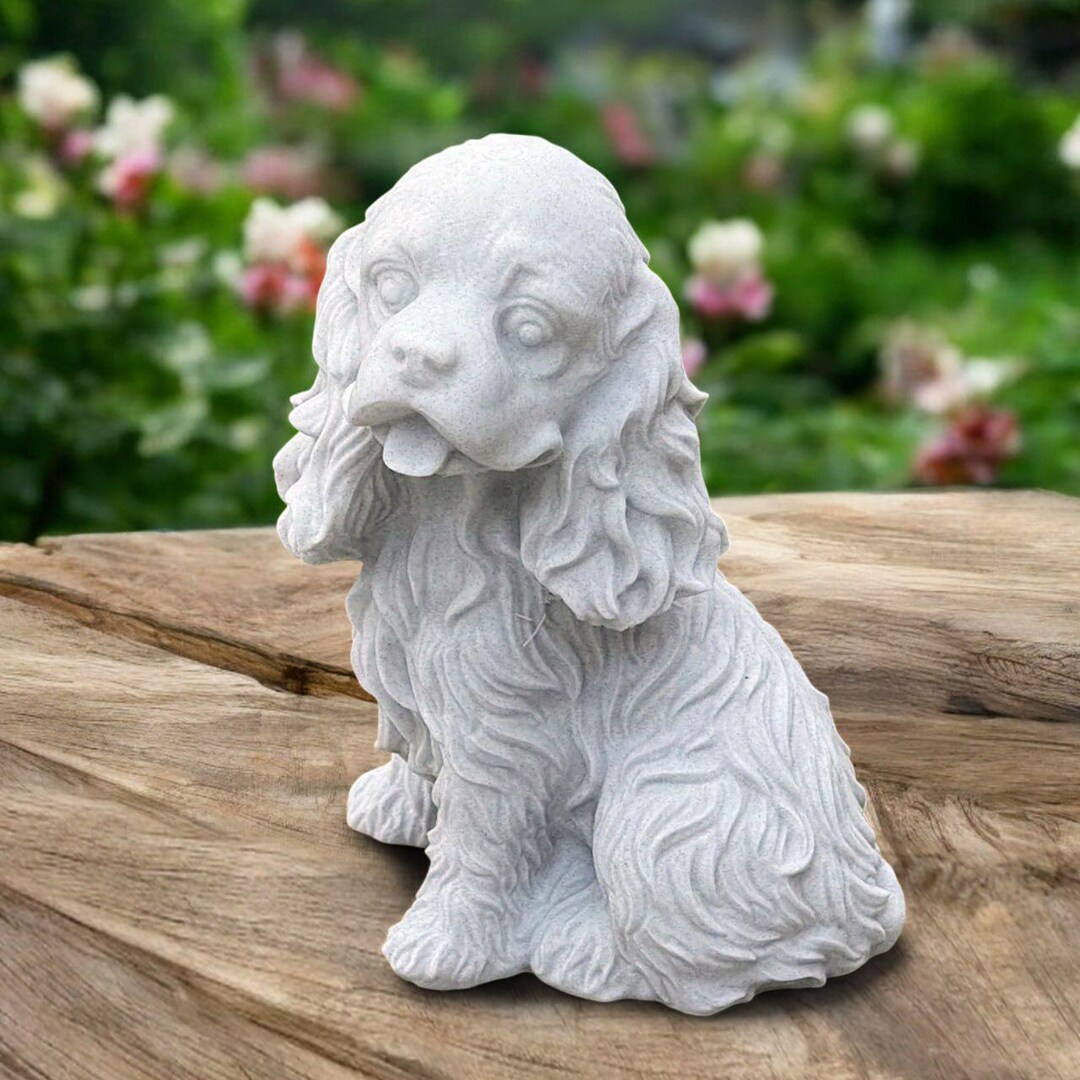 Cocker Spaniel Statue White Dog Figurine Stone Effect Sculpture Garden ...