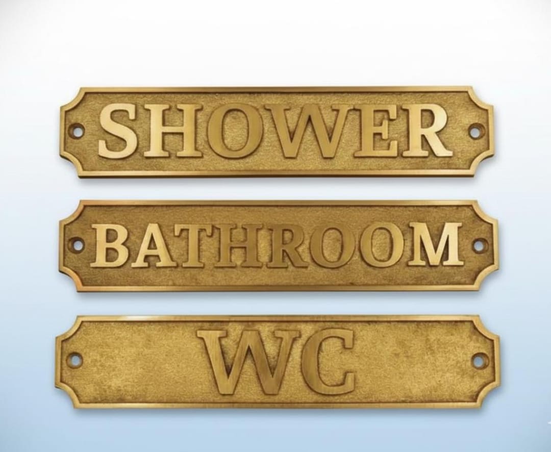 Solid Brass Bathroom Sign | Antique Style Shower, WC, Restroom Plates ...