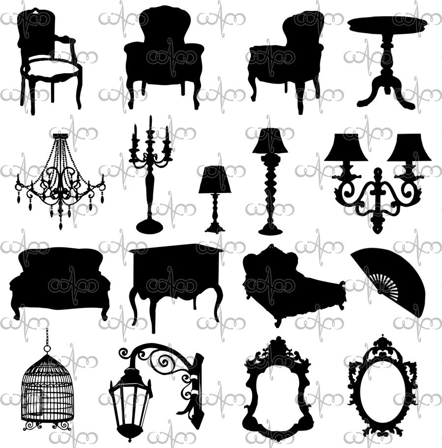 Baroque Object and Furniture Silhouettes Clip Art Graphic Design ...
