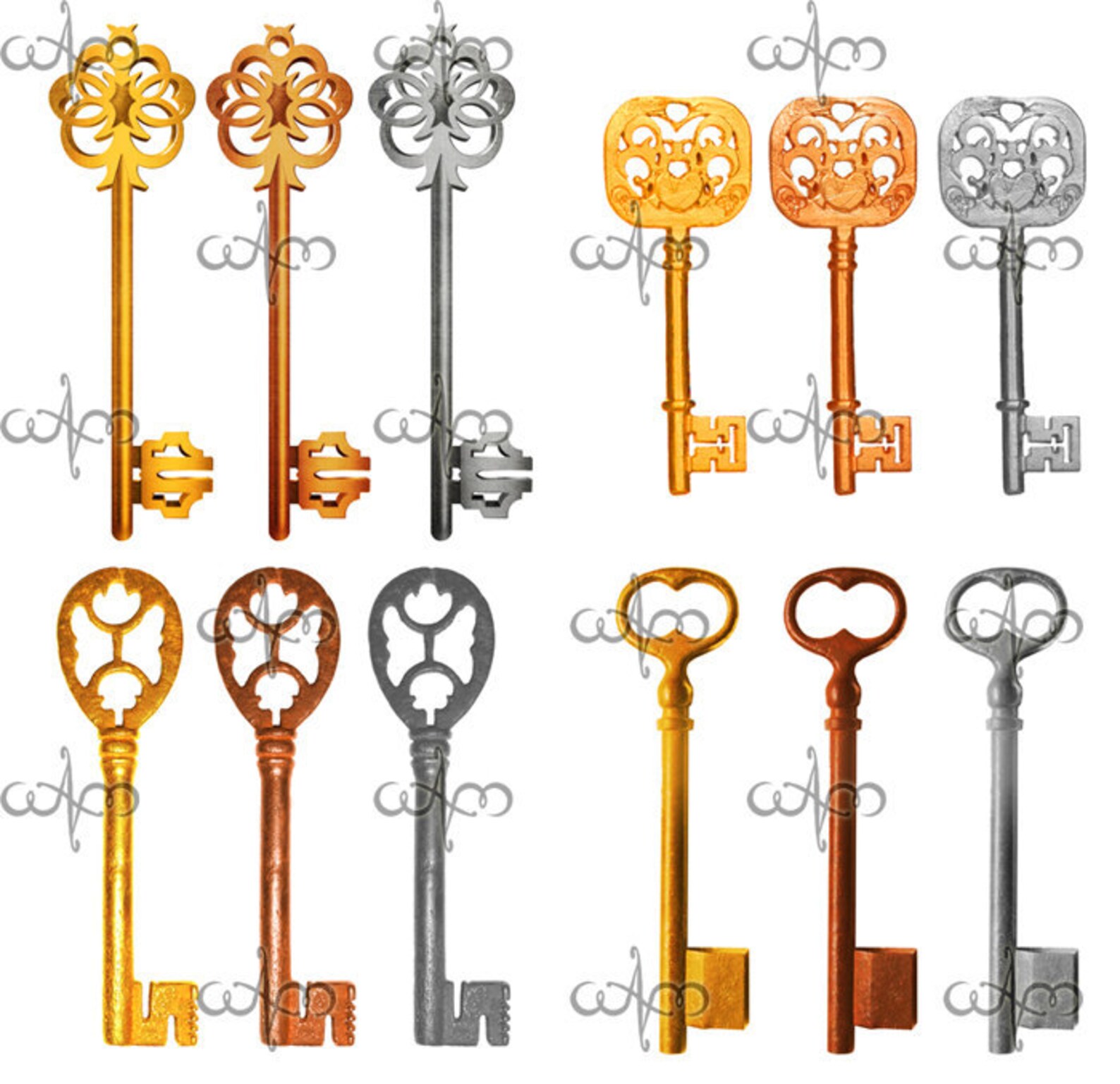 Ancient Vintage Keys Clip Art Graphic Design Pattern for Your Art ...