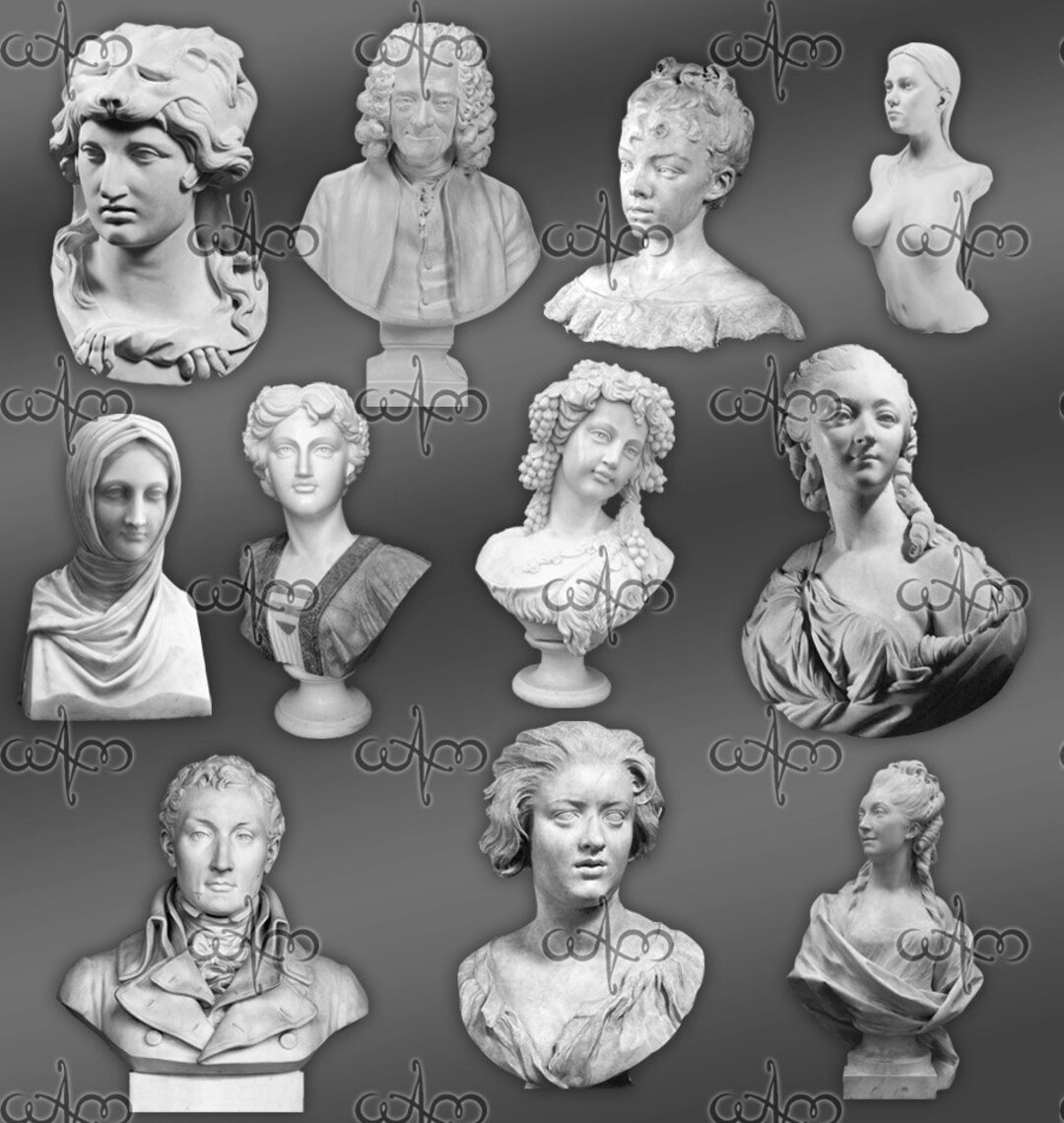 Baroque Ancient Bust Statues Clip Art Graphic Design Pattern for Your ...
