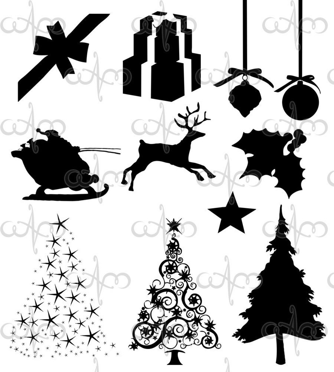 Christmas Silhouette Clip Art Graphic Design Pattern for Your Art ...
