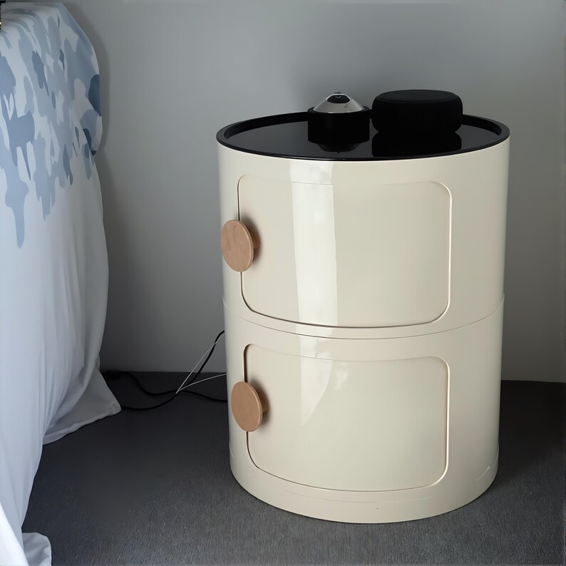 Sustainable Modern Bedside Table With Handles – Cylindrical Side Table ...