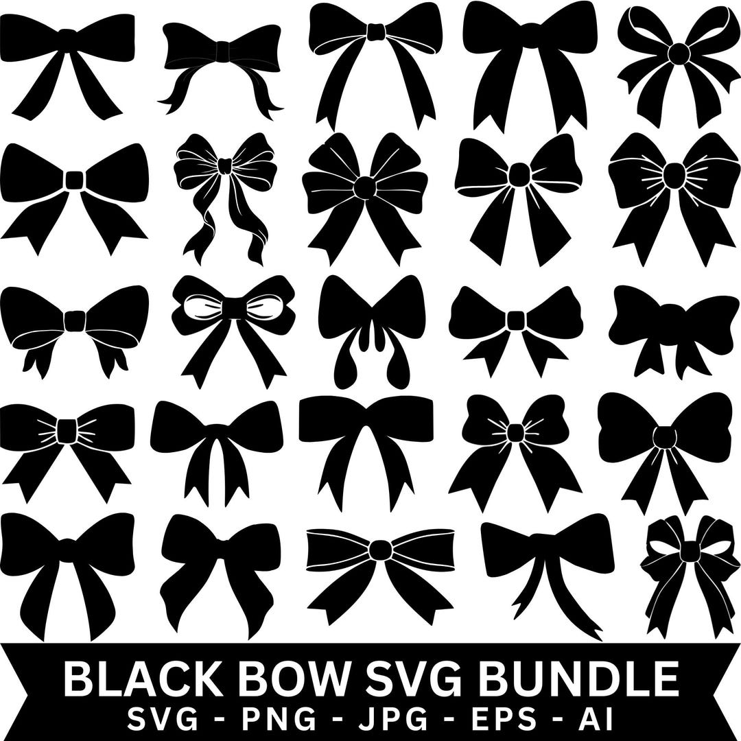 Black Bow Svg Bundle, Boho Ribbon Svg, Coquette Bow Svg, Ribbon Bow Svg ...
