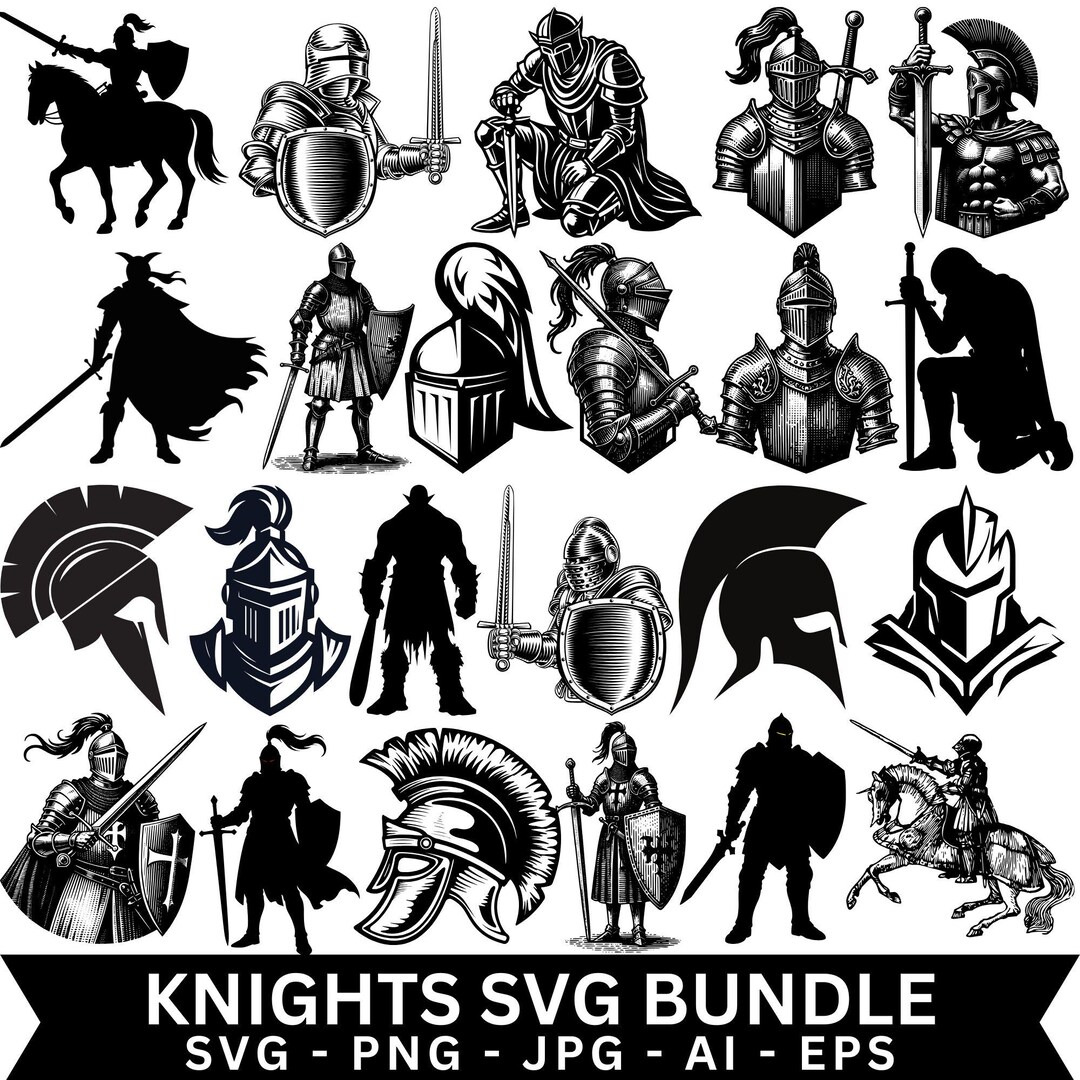 Medieval Knight SVG Bundle, Templar Silhouette Clipart (digital ...
