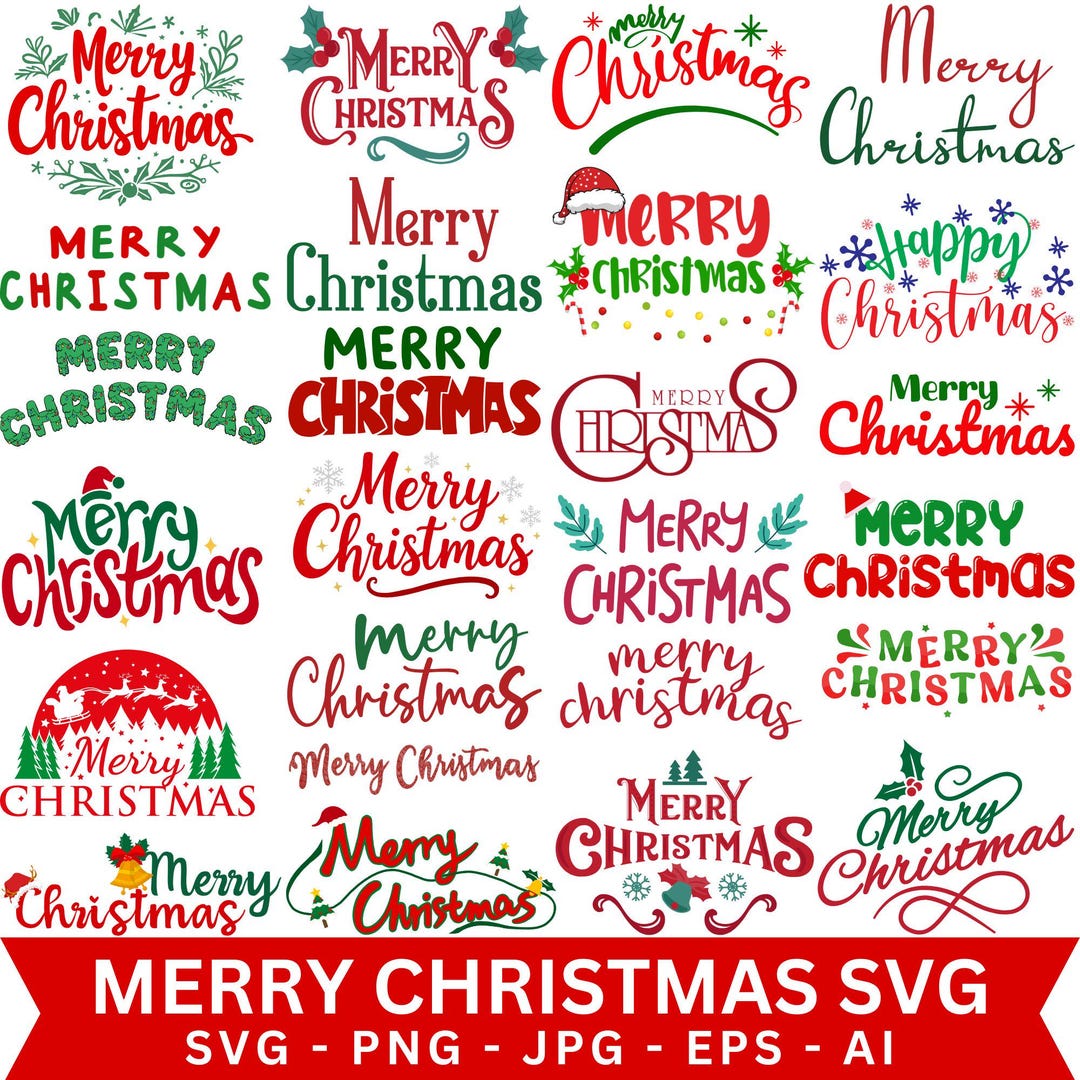 Merry Christmas Text SVG Bundle, Holiday Lettering (instant Download ...