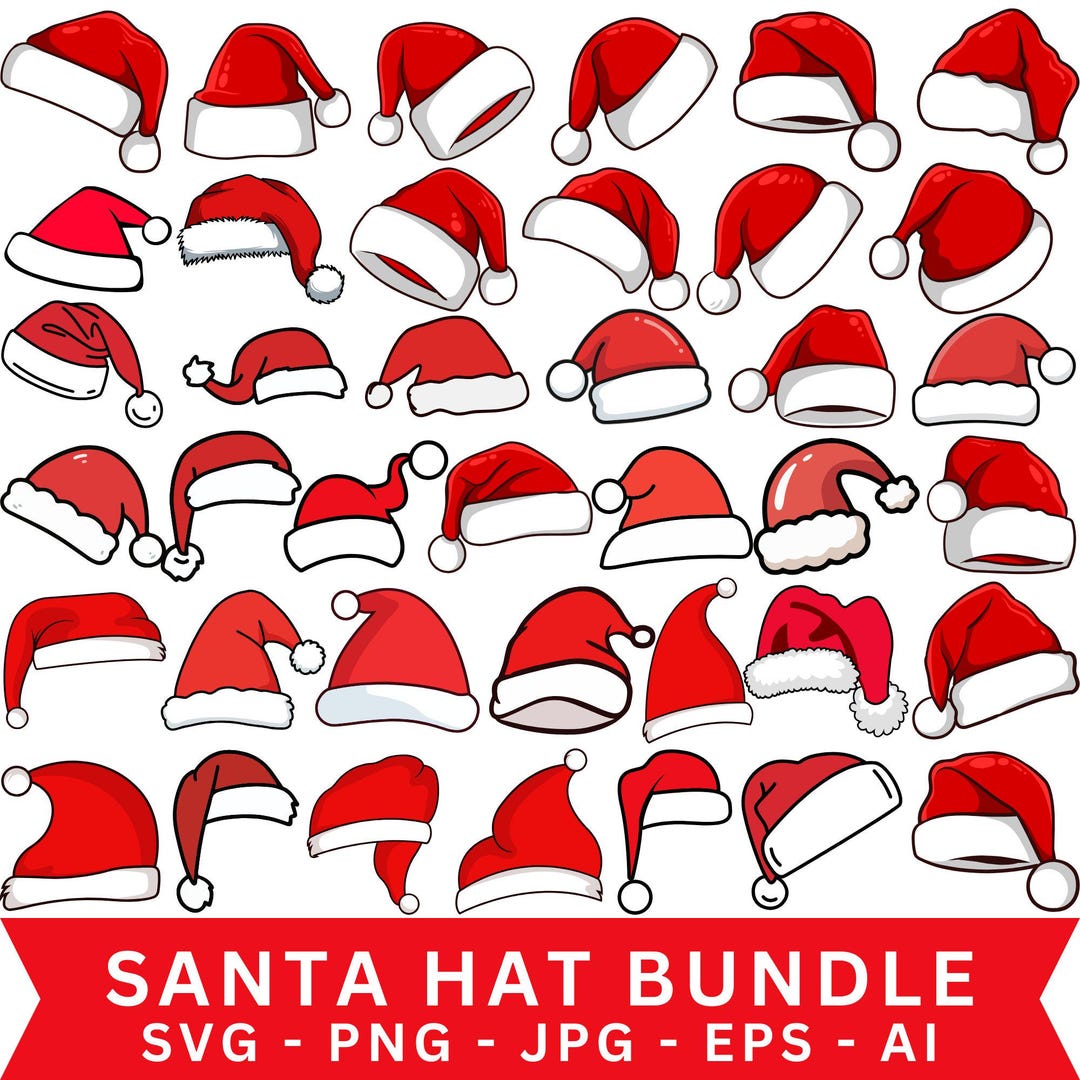 Santa Hat SVG Bundle: Christmas Clipart, Layered Cut Files (instant ...