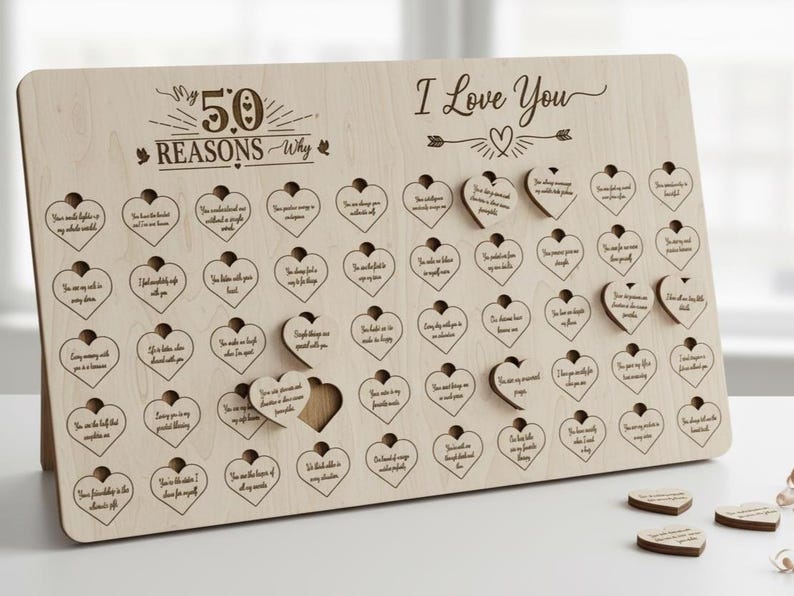 Valentine Laser Cut Love Board SVG | 50 Reasons, Glowforge Ready ...