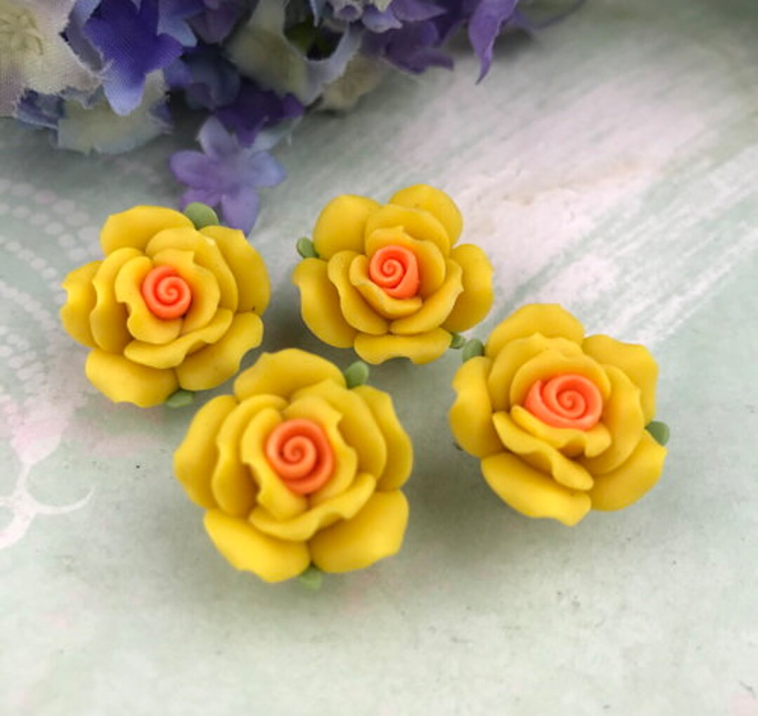 6 Fimo Clay Rose Flowers: Yellow Craft Embellishments (18mm) - Etsy