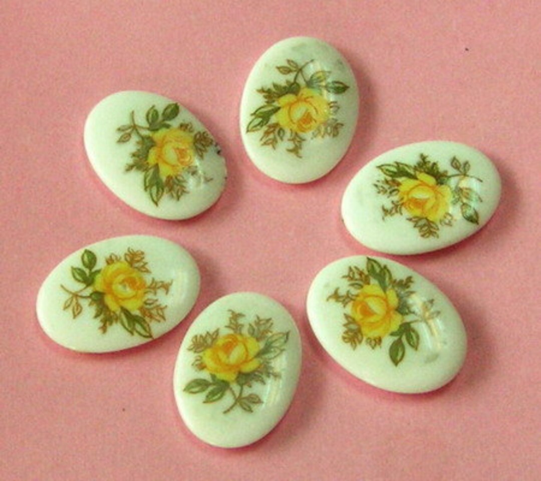 6 Pcs Vintage Japanese Porcelain Cameo 13 X 18 Mm, Yellow Rose - Etsy