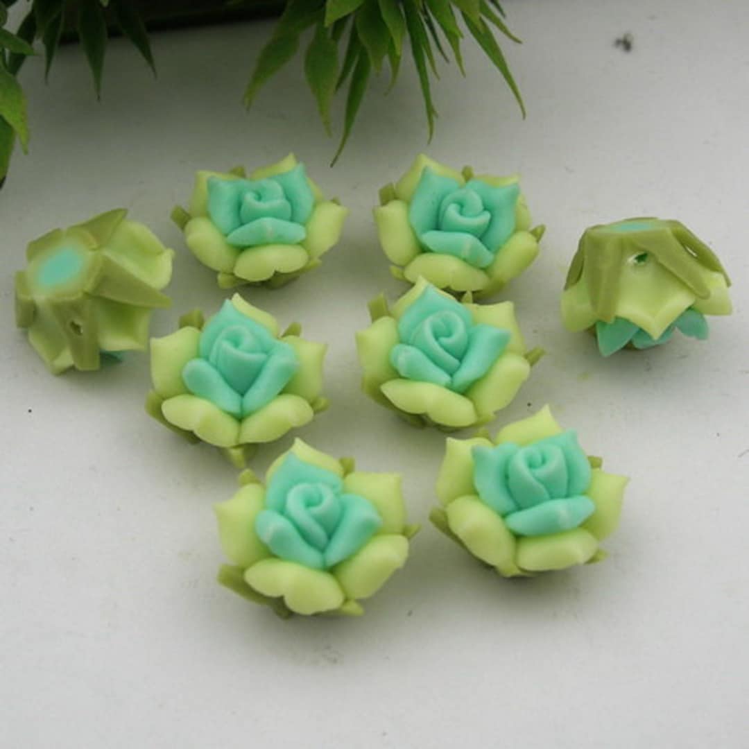 8 pcs - Belle rose en fimo 12 mm, vert clair avec bleu (16-1203) - Etsy ...