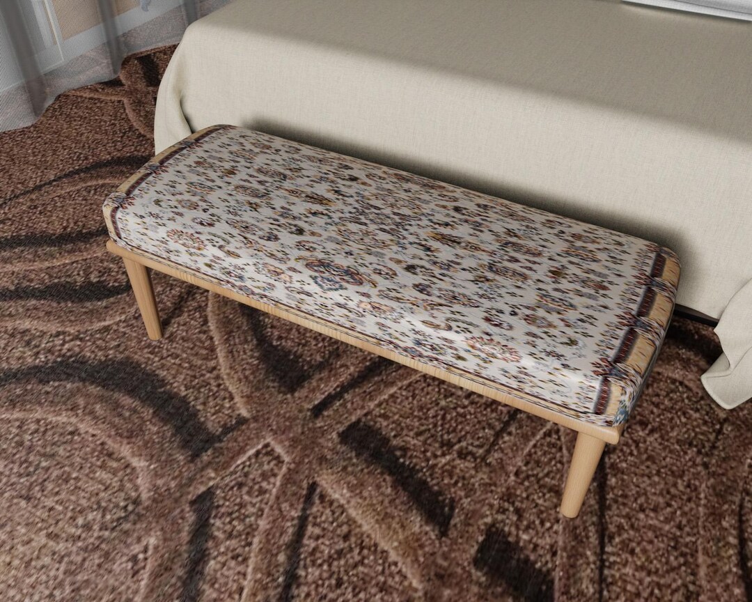 Handmade Persian Ottoman Bench, Neutral Upholstered Footstool, Classic ...