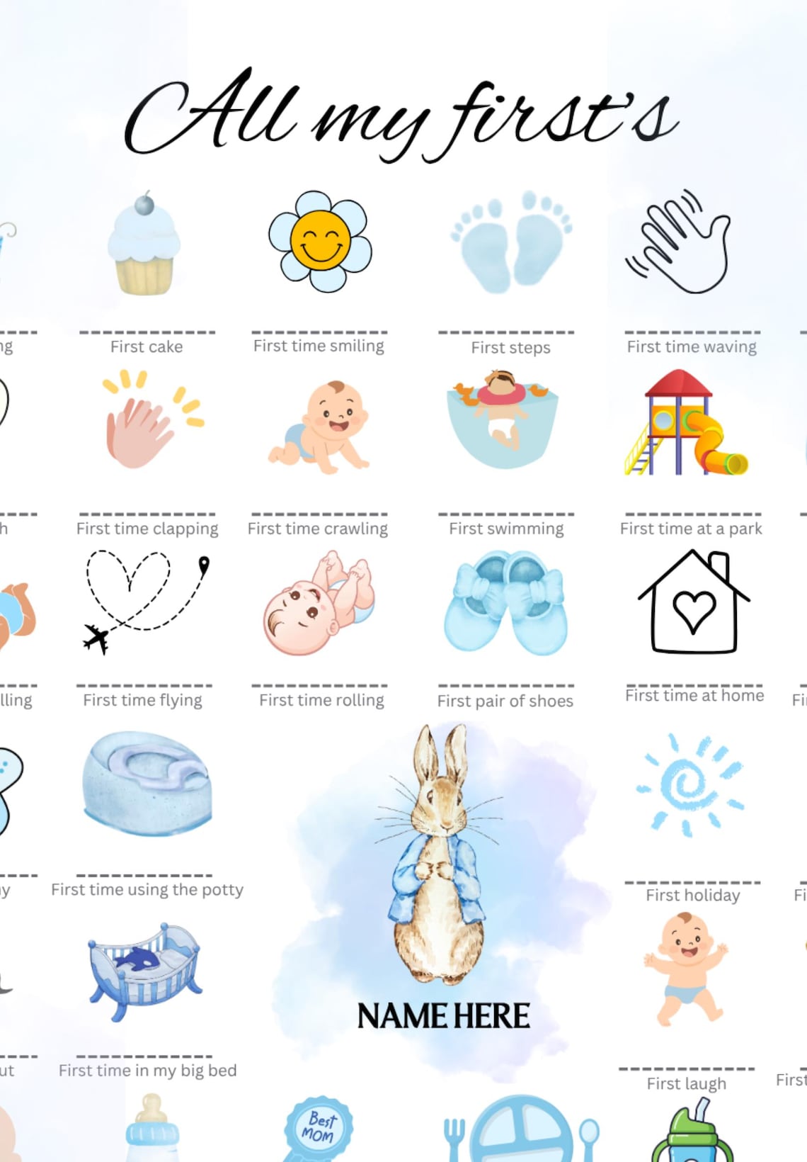 Baby Boy Milestone Poster | Blue "all My Firsts" Chart (digital ...