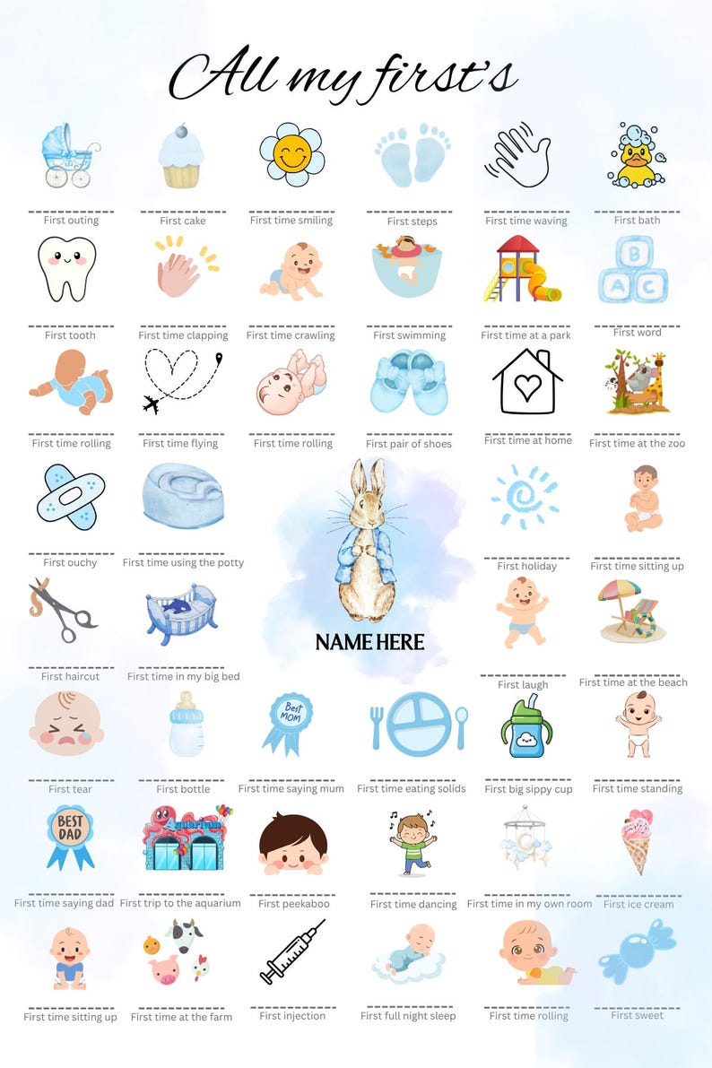 Baby Boy Milestone Poster | Blue "all My Firsts" Chart (digital ...