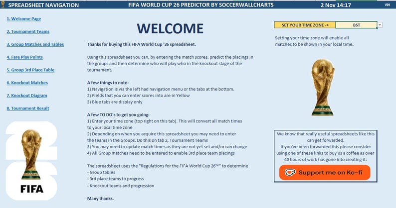 World Cup 2026 Predictor Excel Spreadsheet (unprotected) – Interactive ...