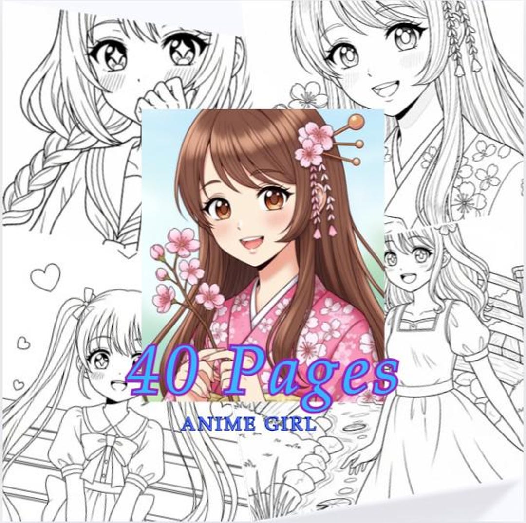 Anime Girl Coloring Pages | 40 Kawaii Manga Art (PDF Pattern) - Etsy UK