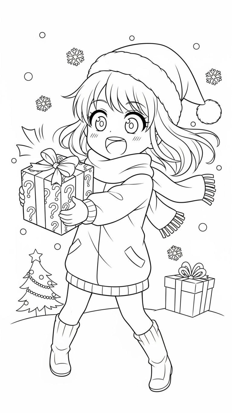 40 Kawaii Chibi Christmas Coloring Pages for Kids and Adults - Etsy