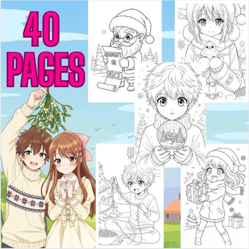 40 Kawaii Chibi Christmas Coloring Pages for Kids and Adults - Etsy