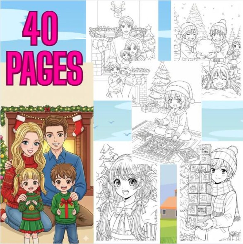40 Kawaii Chibi Christmas Coloring Pages for Kids and Adults - Etsy