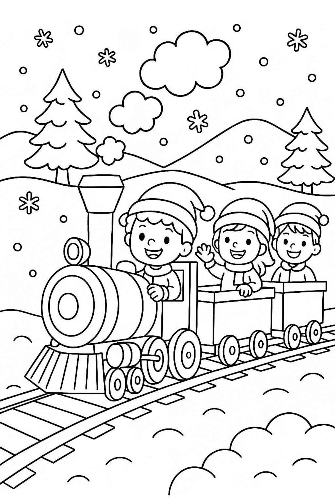 40 Christmas Coloring Pages for Kids – Simple Line Drawings, Black and ...