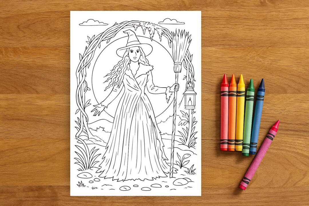 Wicked Coloring Pages: Elphaba & Glinda Printable Art (digital Download ...