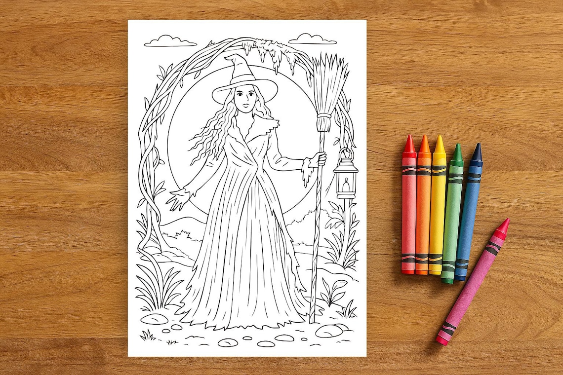 Wicked Coloring Pages: Elphaba & Glinda Printable Art (digital Download ...