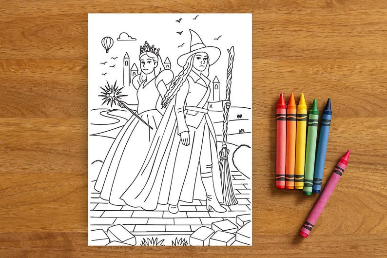 Wicked Coloring Pages: Elphaba & Glinda Printable Art (digital Download ...