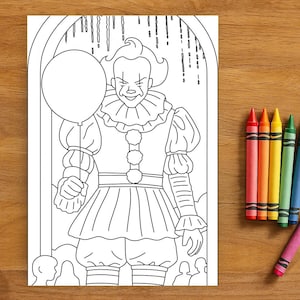 Scary Clown Coloring Page | Creepy Sewer Balloon Printable | Halloween ...
