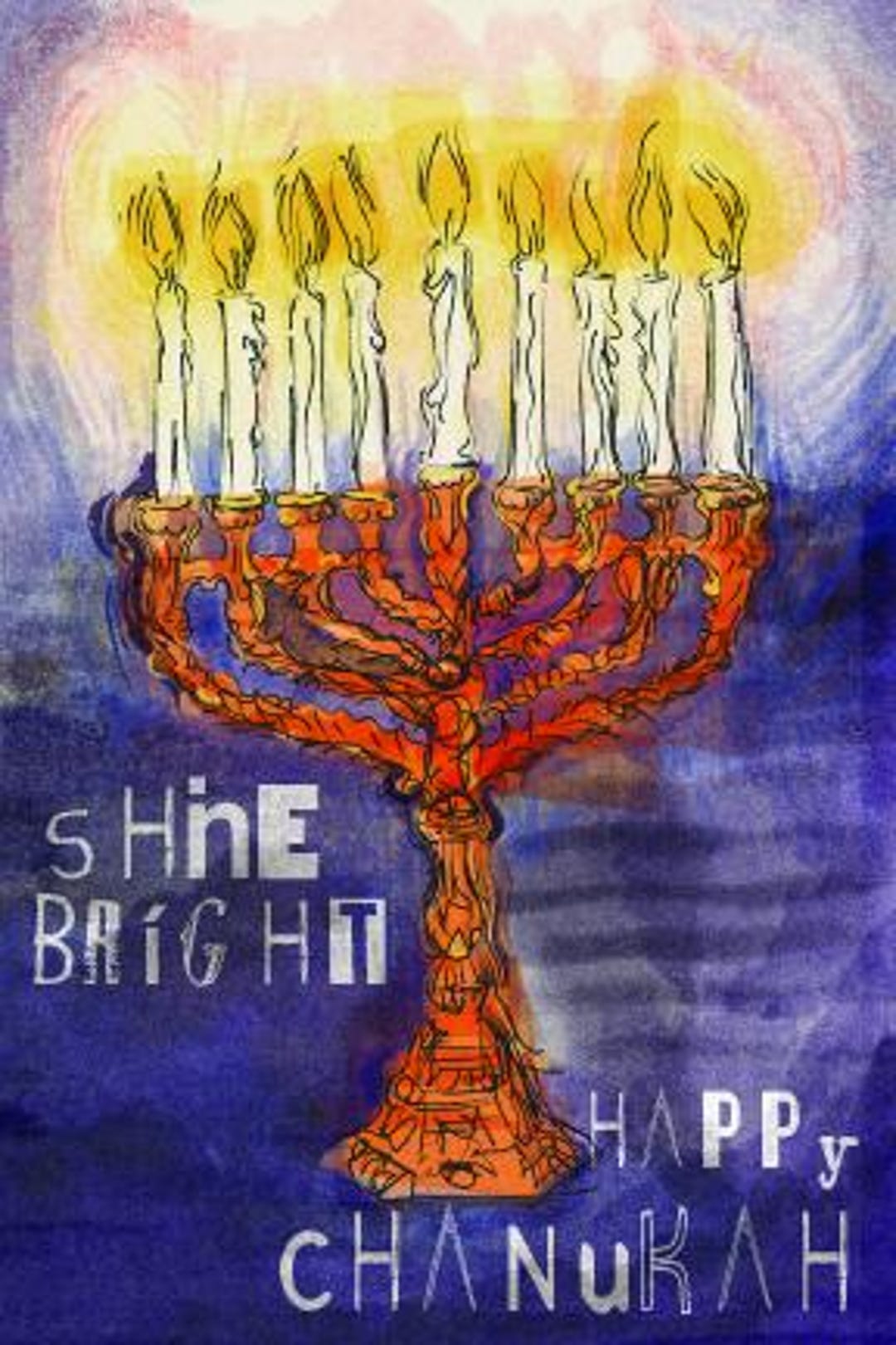 Chanukah Menorah Notecards - Set of 5 Cards - Etsy
