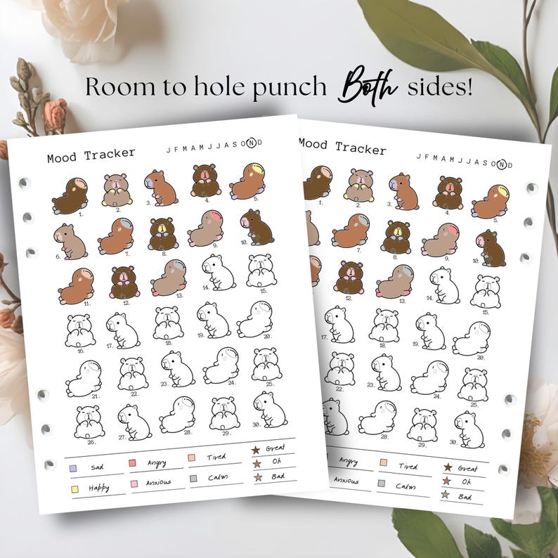 Capybara Mood Tracker Printable Monthly Mood Tracker Journal Page Mood ...
